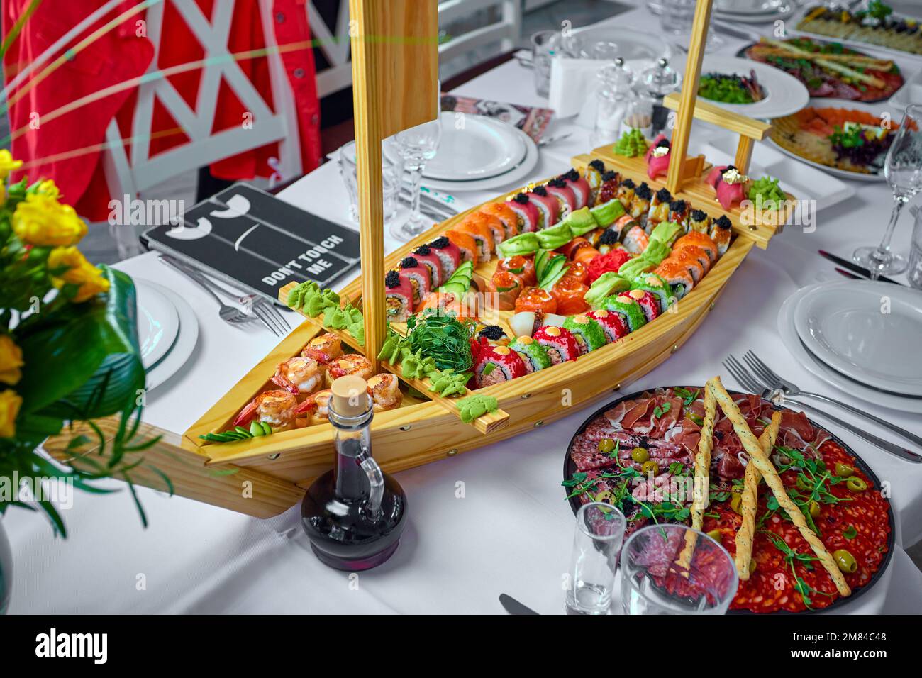 Assortment of sushi on the served table, furshet Stock Photo - Alamy