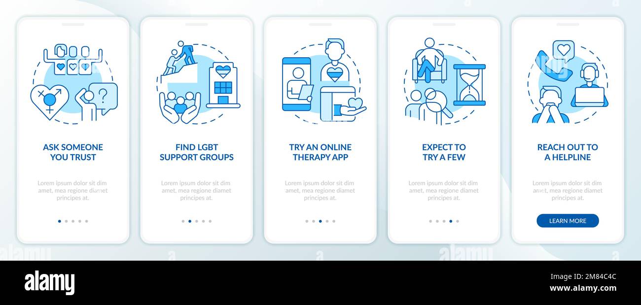 Finding LGBTQ friendly therapist blue onboarding mobile app screen ...