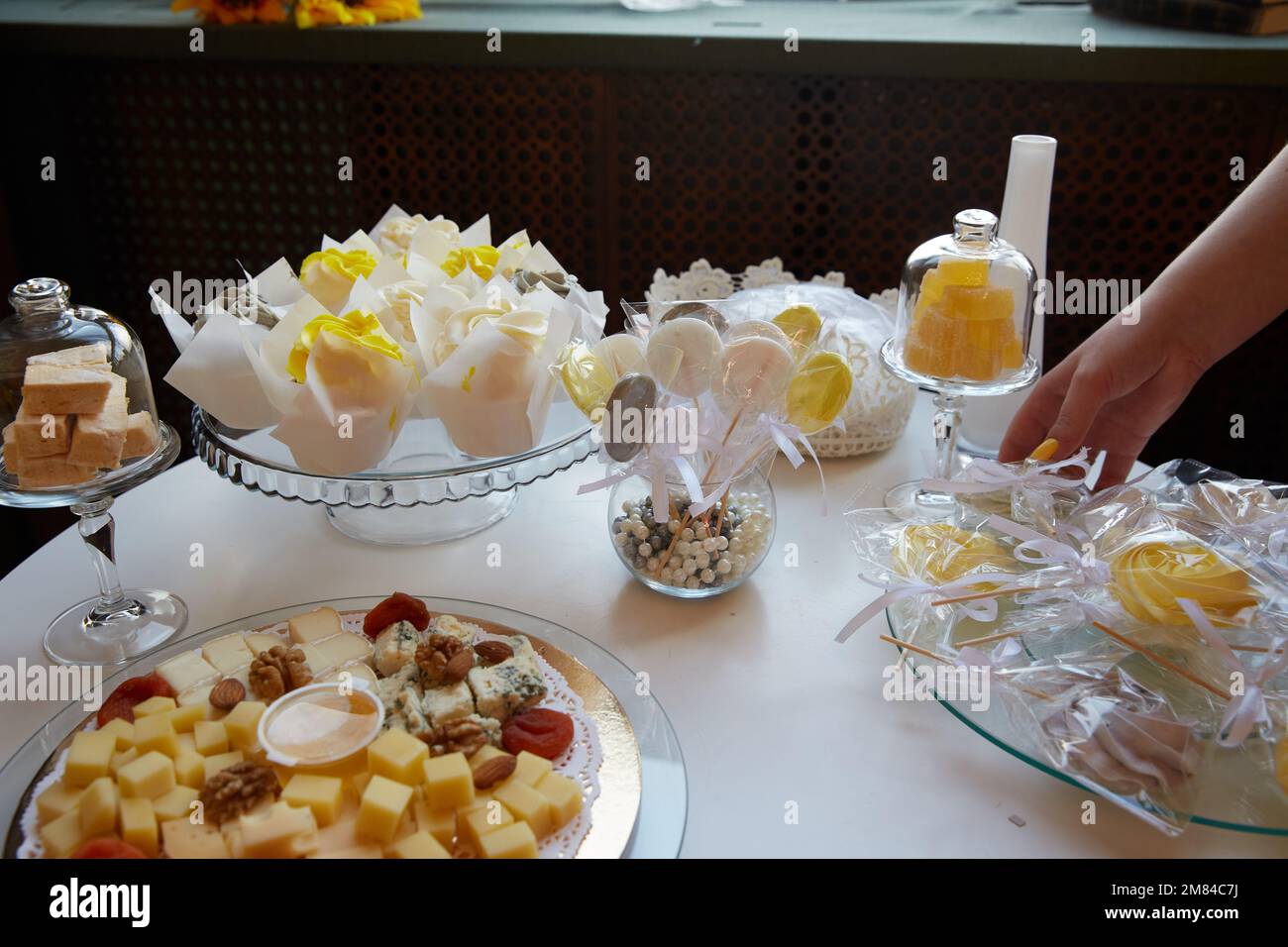 Table with sweets prepared for Birthday party Stock Photo - Alamy