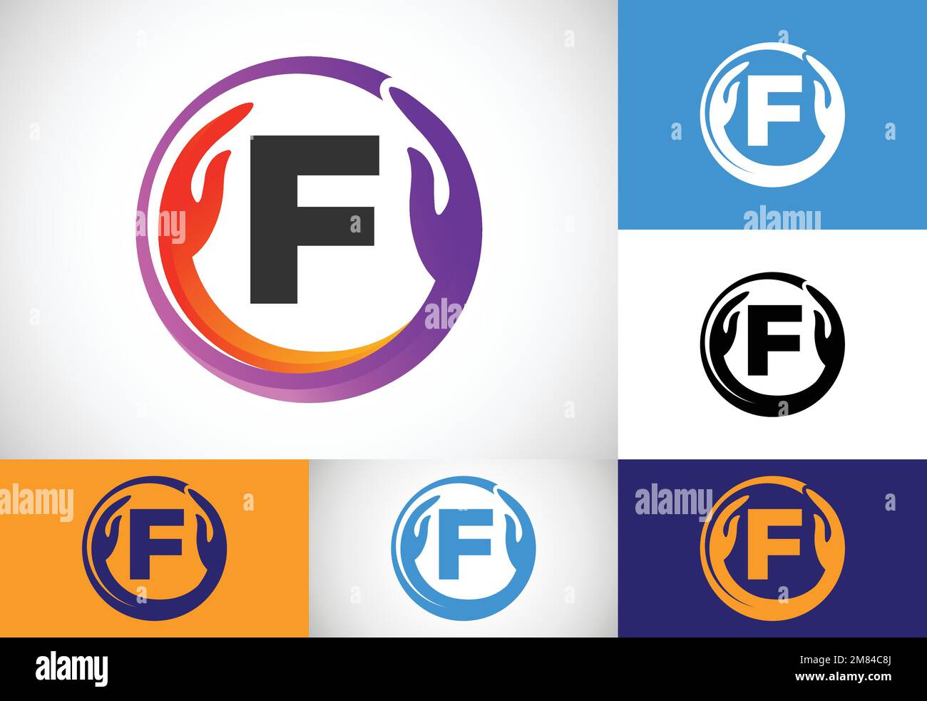 Initial F monogram letter with safe hands. Professional charity ...