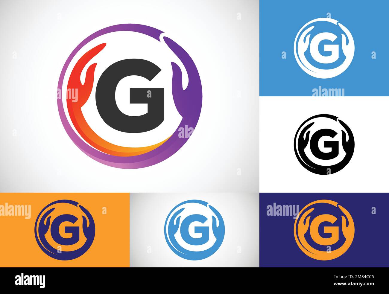 Initial G monogram letter with safe hands. Professional charity ...