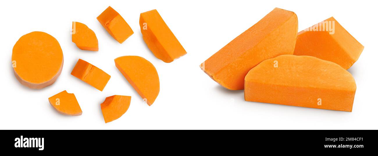 butternut squash slice isolated on white background with full depth of ...