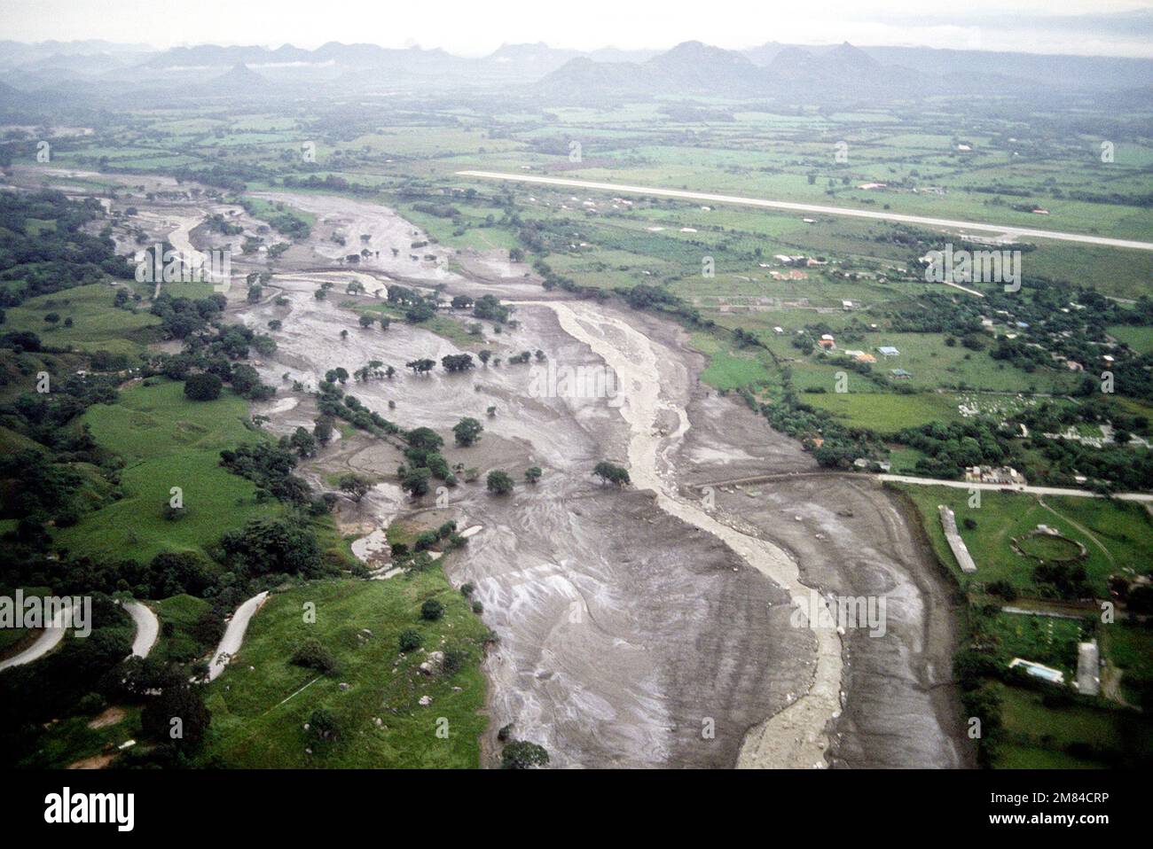 An aerial view of the path of a mud slide following the eruption of the ...