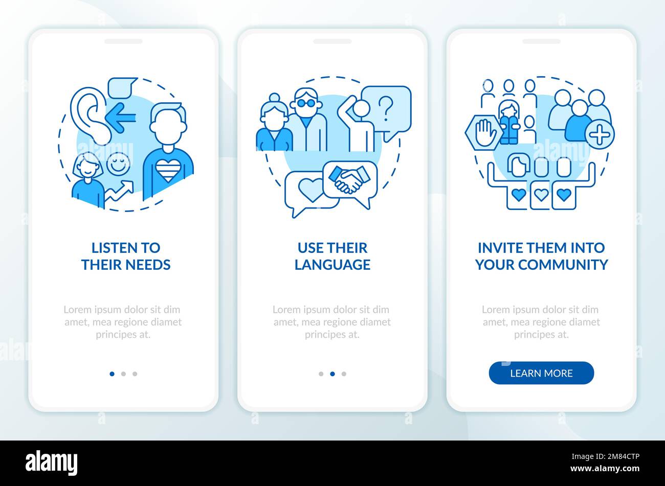 Support LGBTQ seniors blue onboarding mobile app screen Stock Vector ...