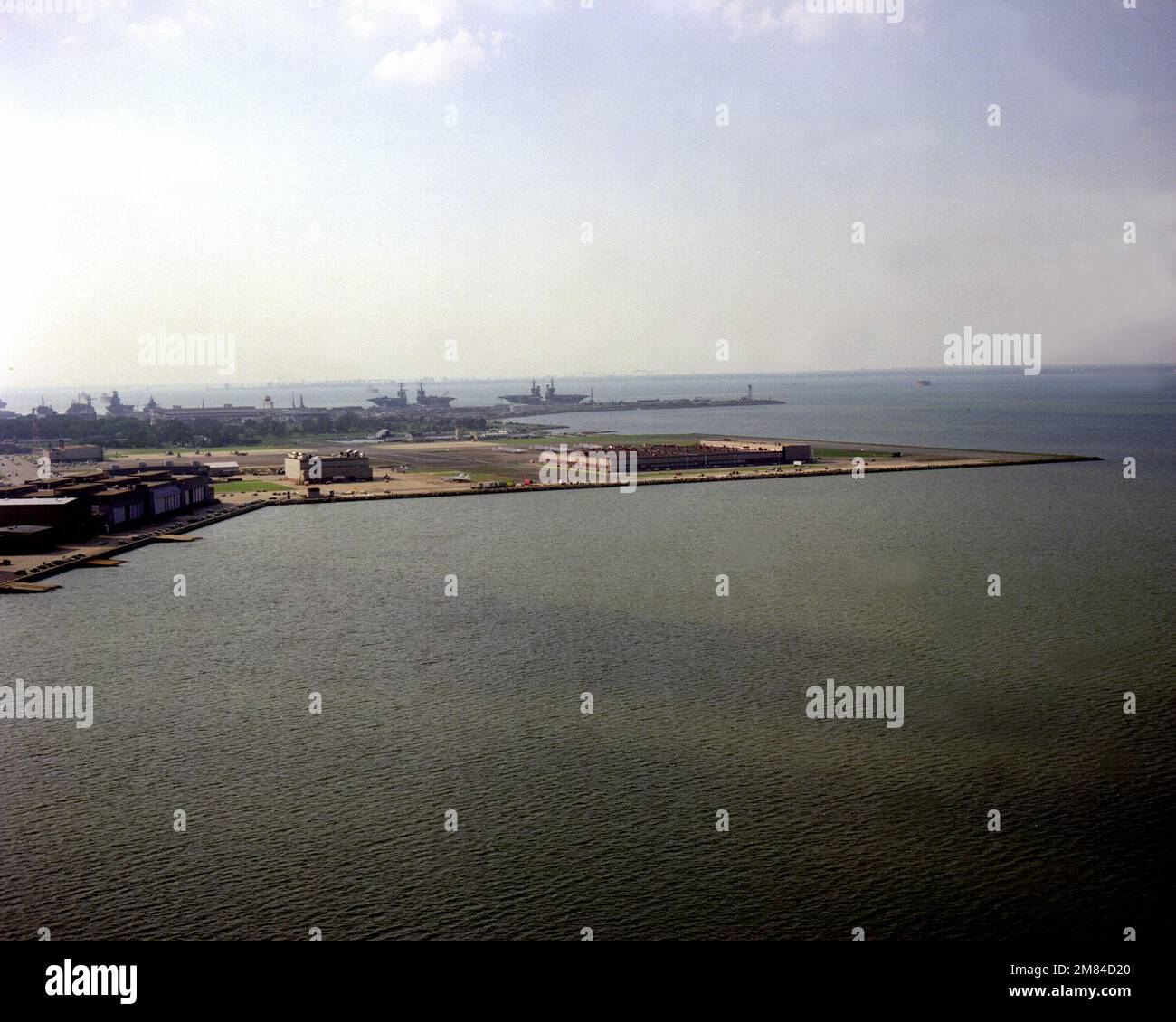 An aerial view of the north end of the base, looking across the helipad ...