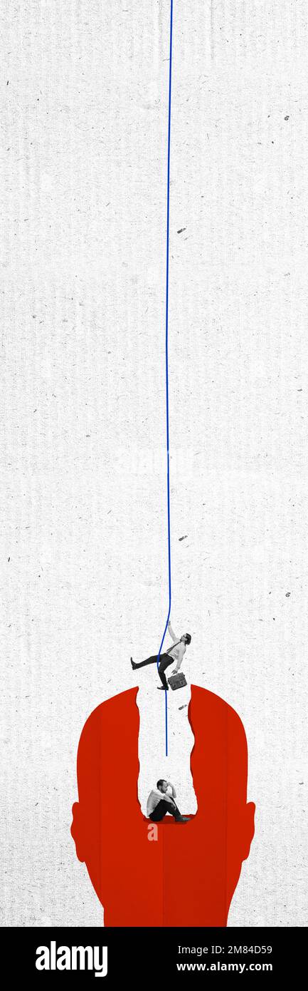 Go out of depression mode. Contemporary art collage. Concept of ...