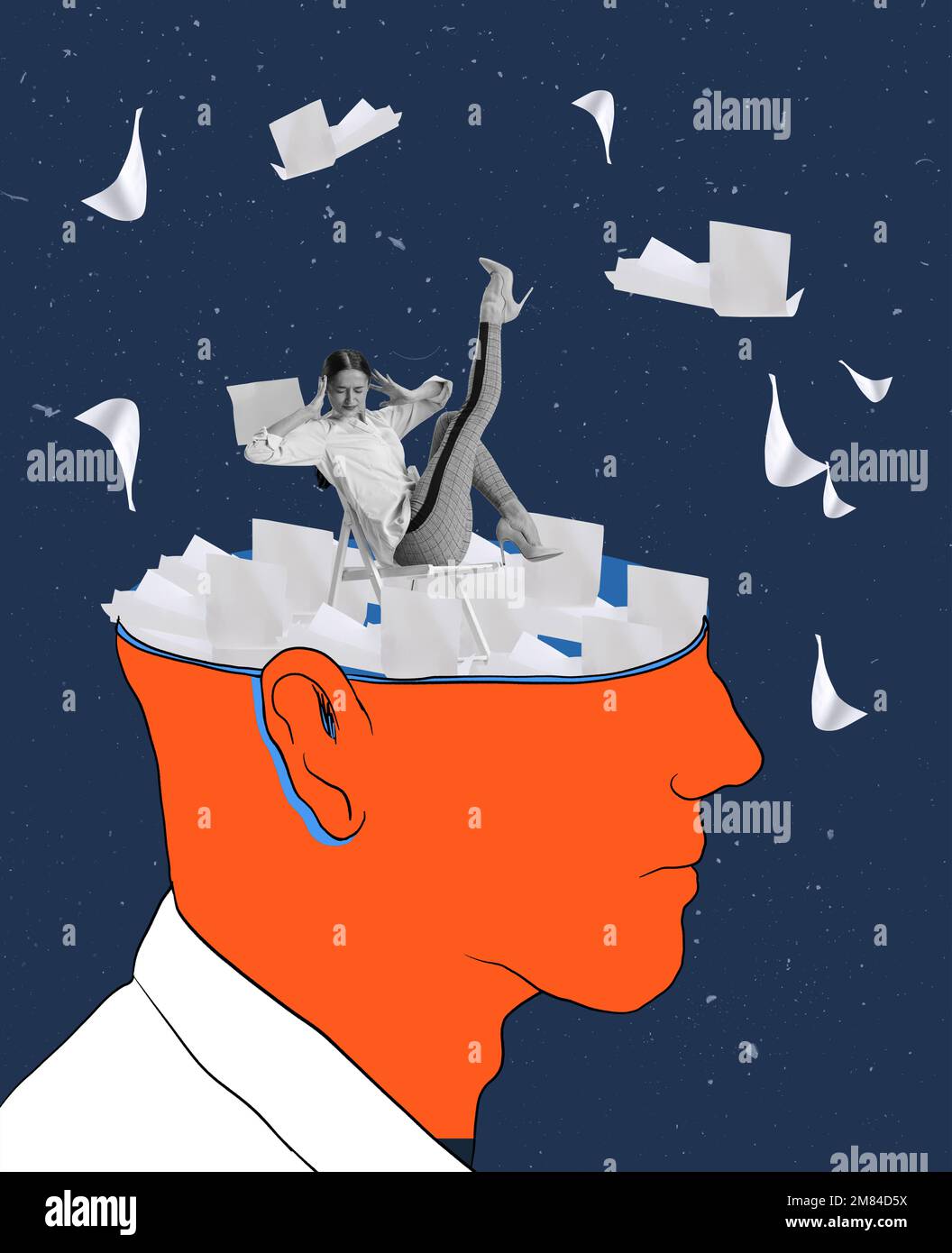 Burnout at work. Contemporary art collage. Concept of business ...