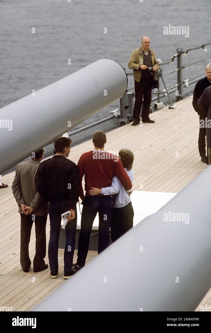 Guests visit the battleship USS IOWA (BB-61) during the ship's port ...