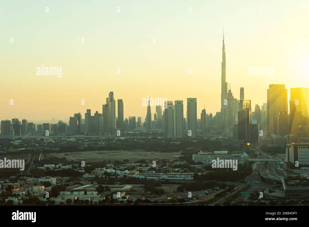 Panorama and aerial view of Dubai in a summer day in the evening at ...