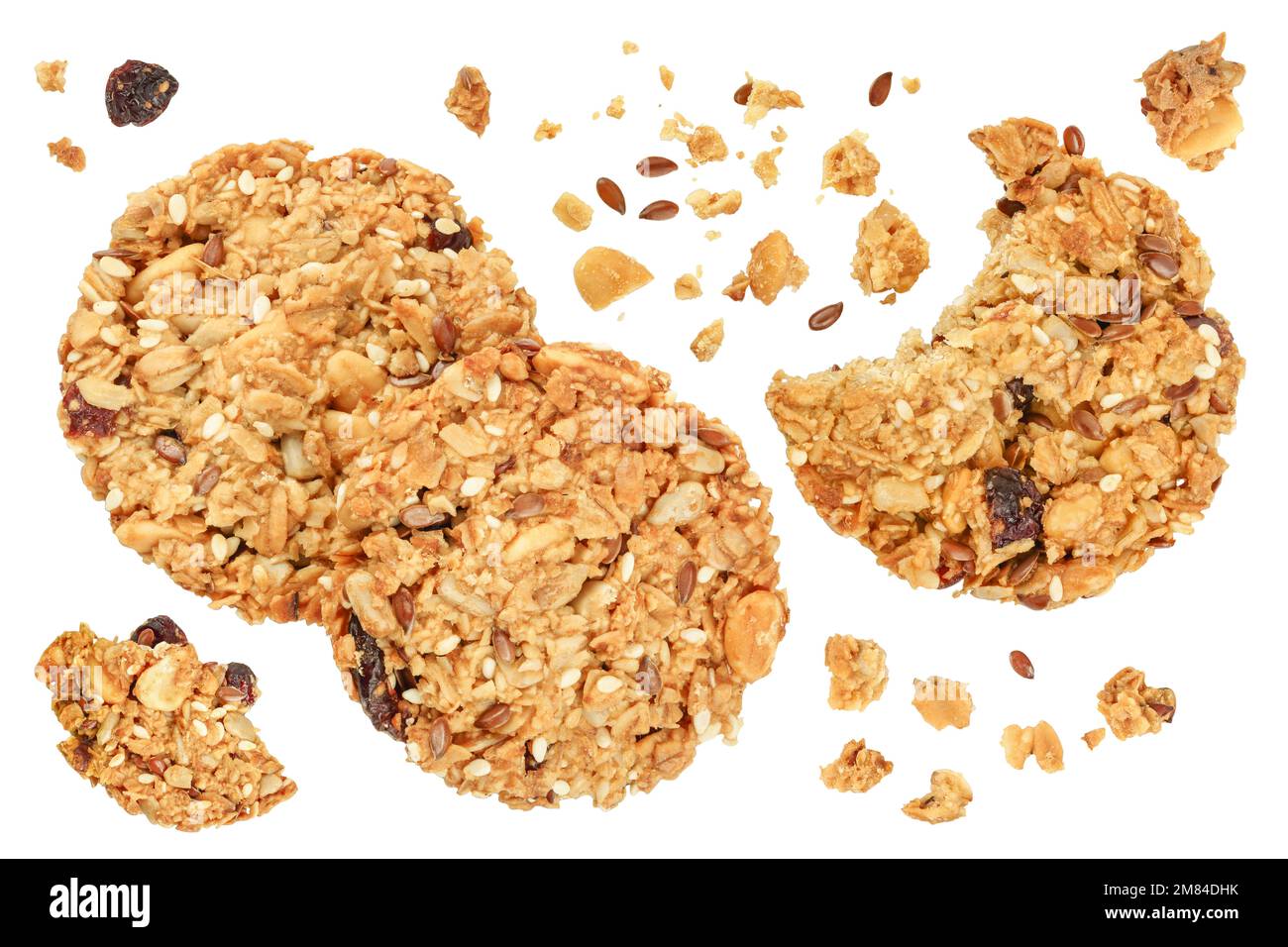 Granola cookie isolated on white background with full depth of field ...