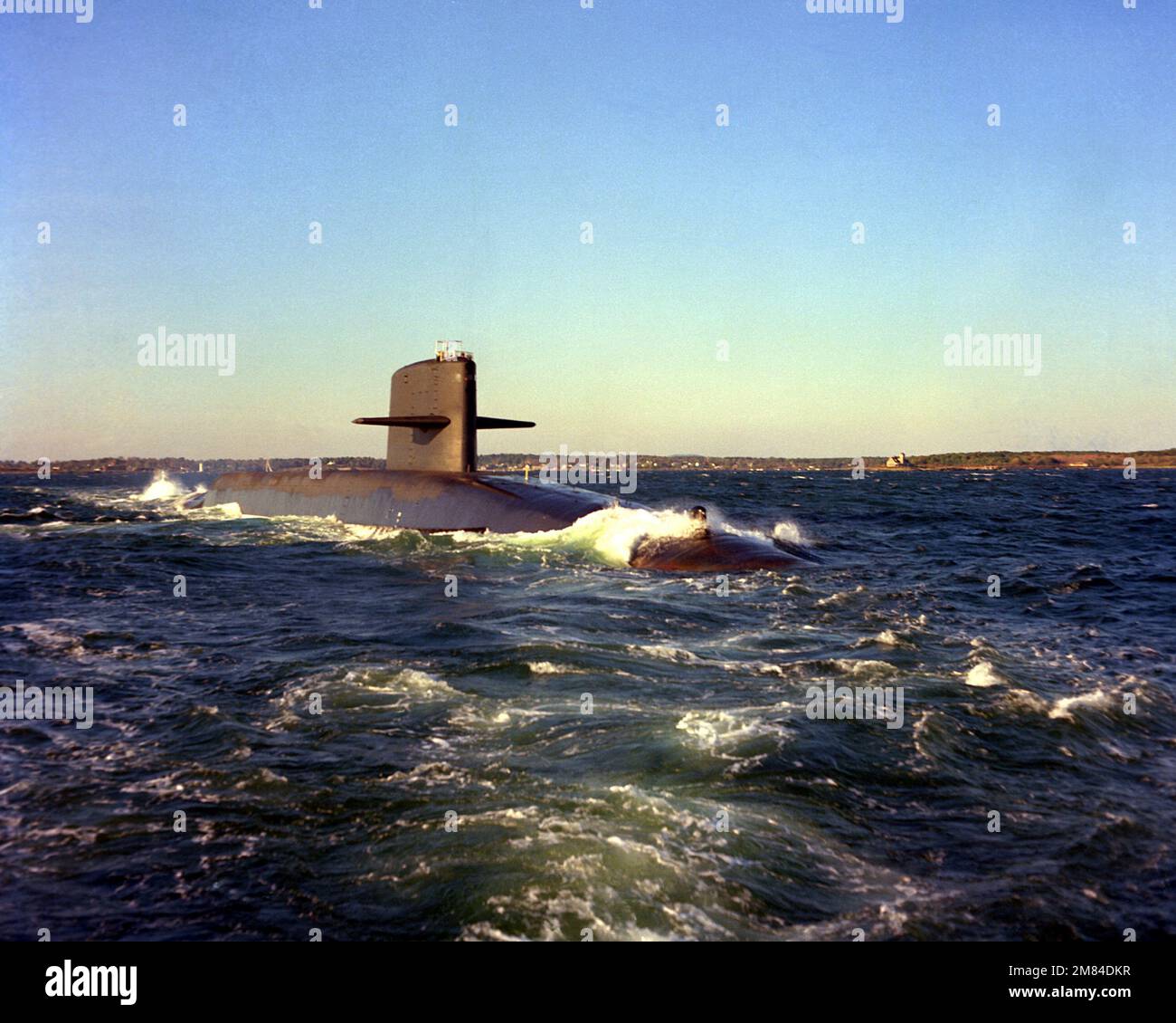 A starboard bow view of the nuclear-powered strategic missile submarine ...