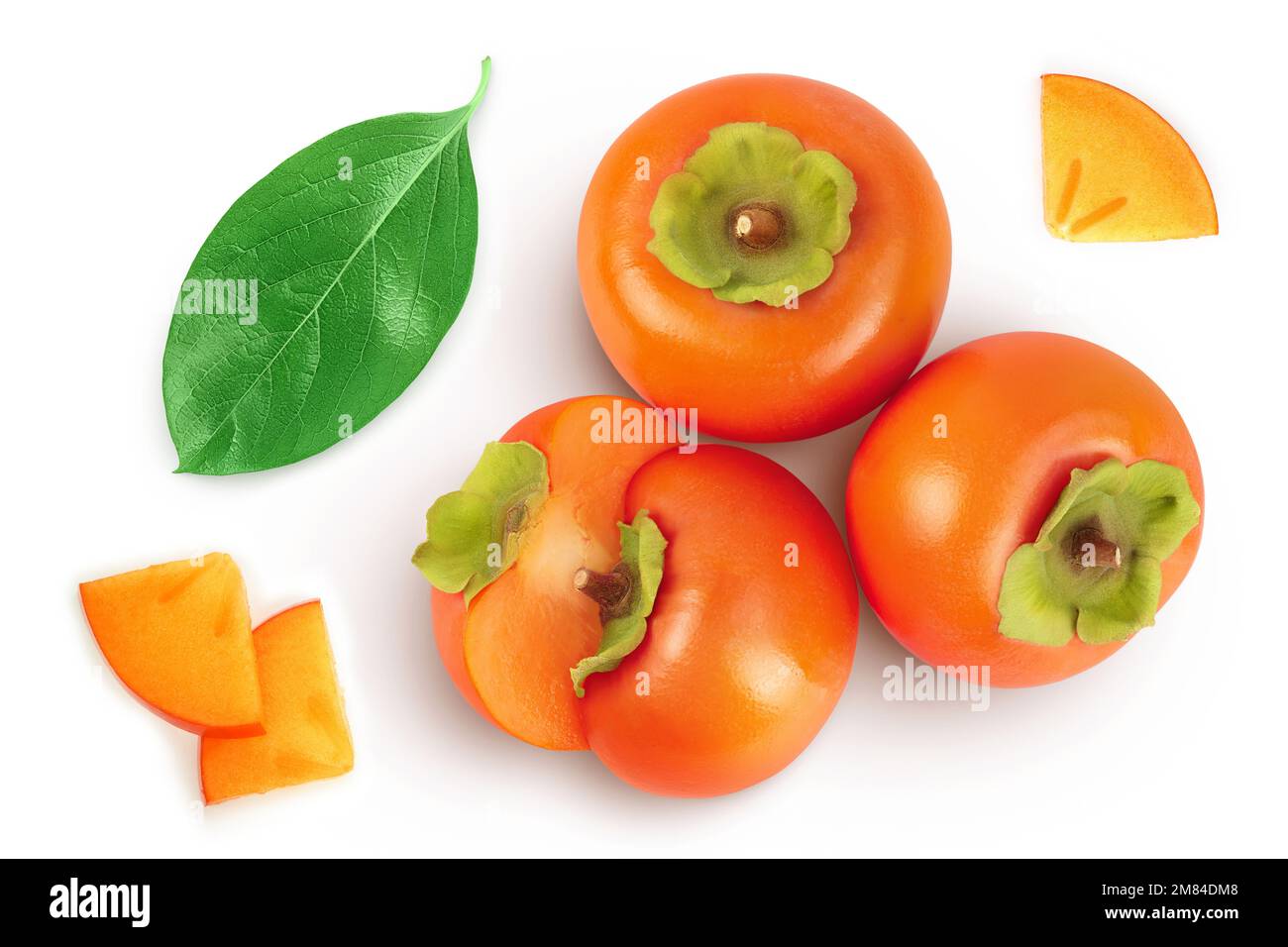 Persimmon fruit isolated on white background with full depth of field ...