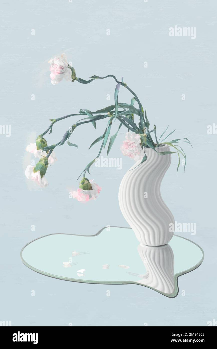 Flower sticker vector, white carnation in vase abstract art Stock ...