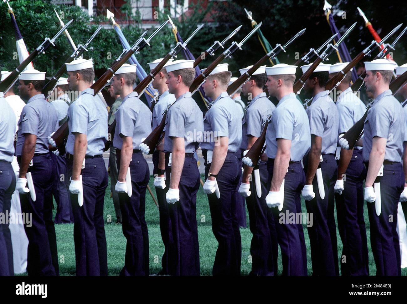 Members of the Navy Ceremonial Guard training platoon stand in ...