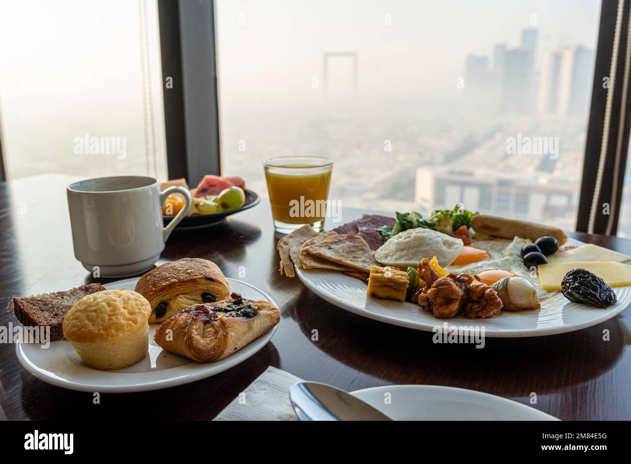 breakfast at the hotel with Arabic food on the background of a ...