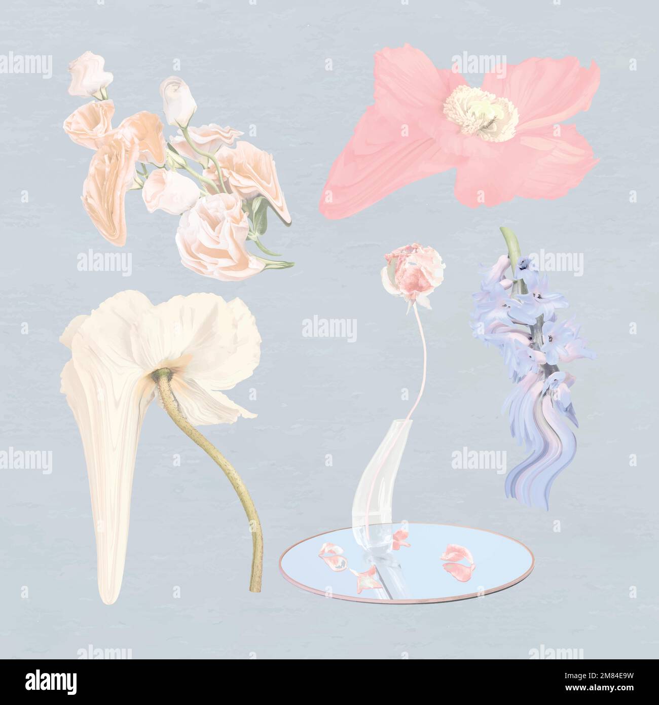 Flowers stickers vector psychedelic pastel abstract art set Stock ...