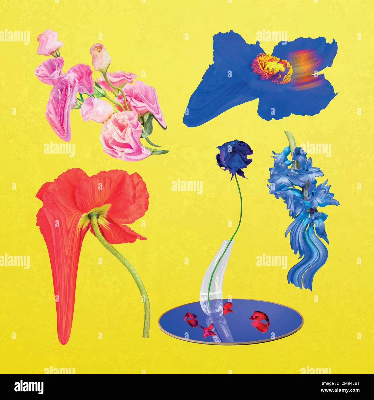 Flowers stickers vector psychedelic colorful abstract art set Stock ...