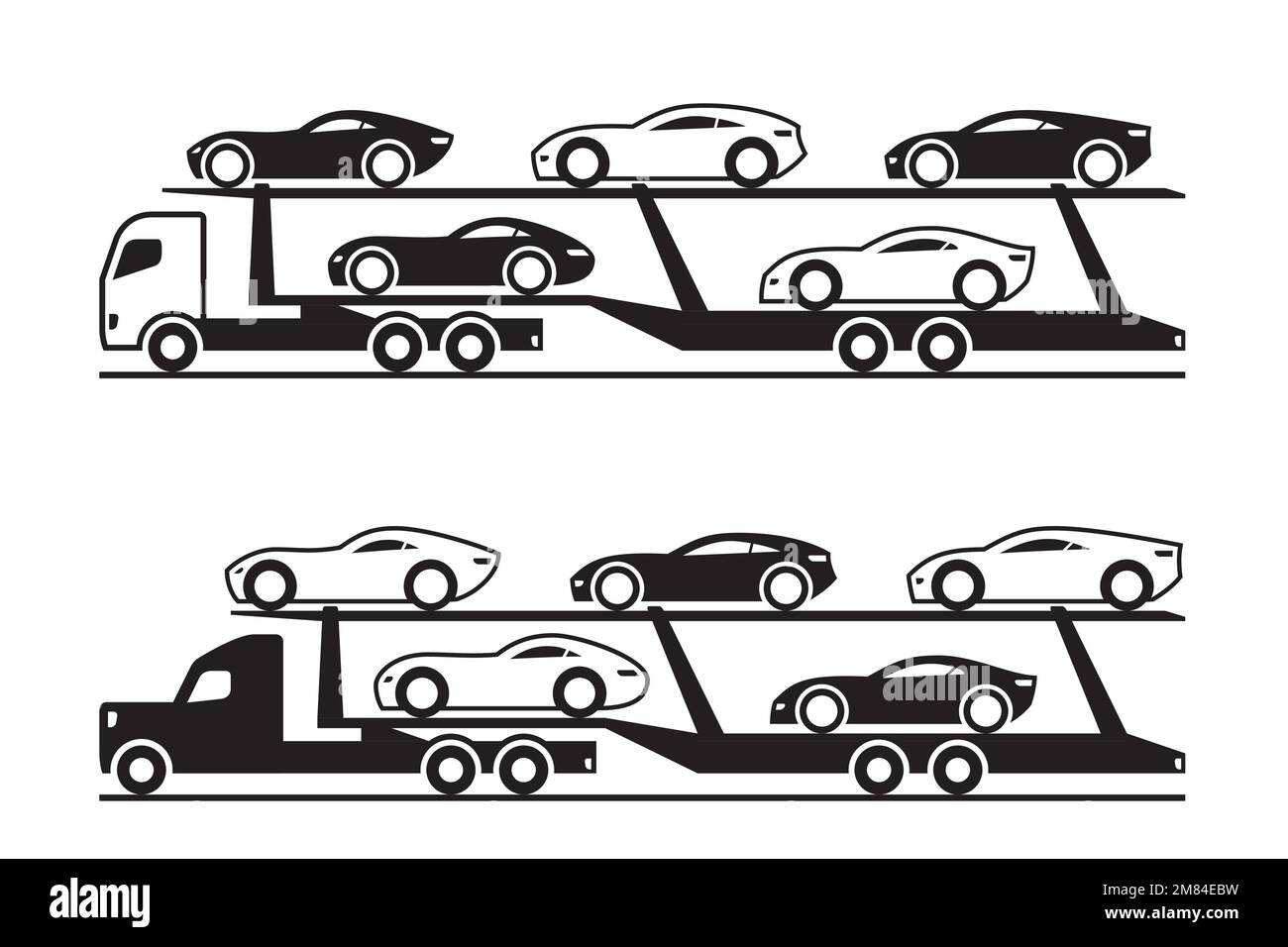 Car transporter trucks with sport vehicles- vector illustration Stock ...
