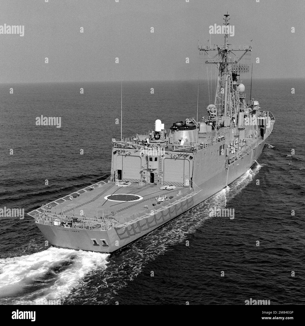 A starboard quarter view of the guided missile frigate REUBEN JAMES ...