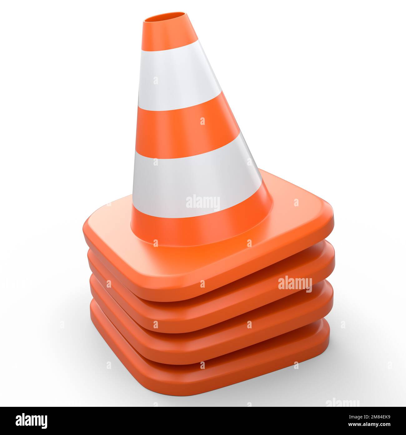 Set of traffic cones for under construction road work on white ...