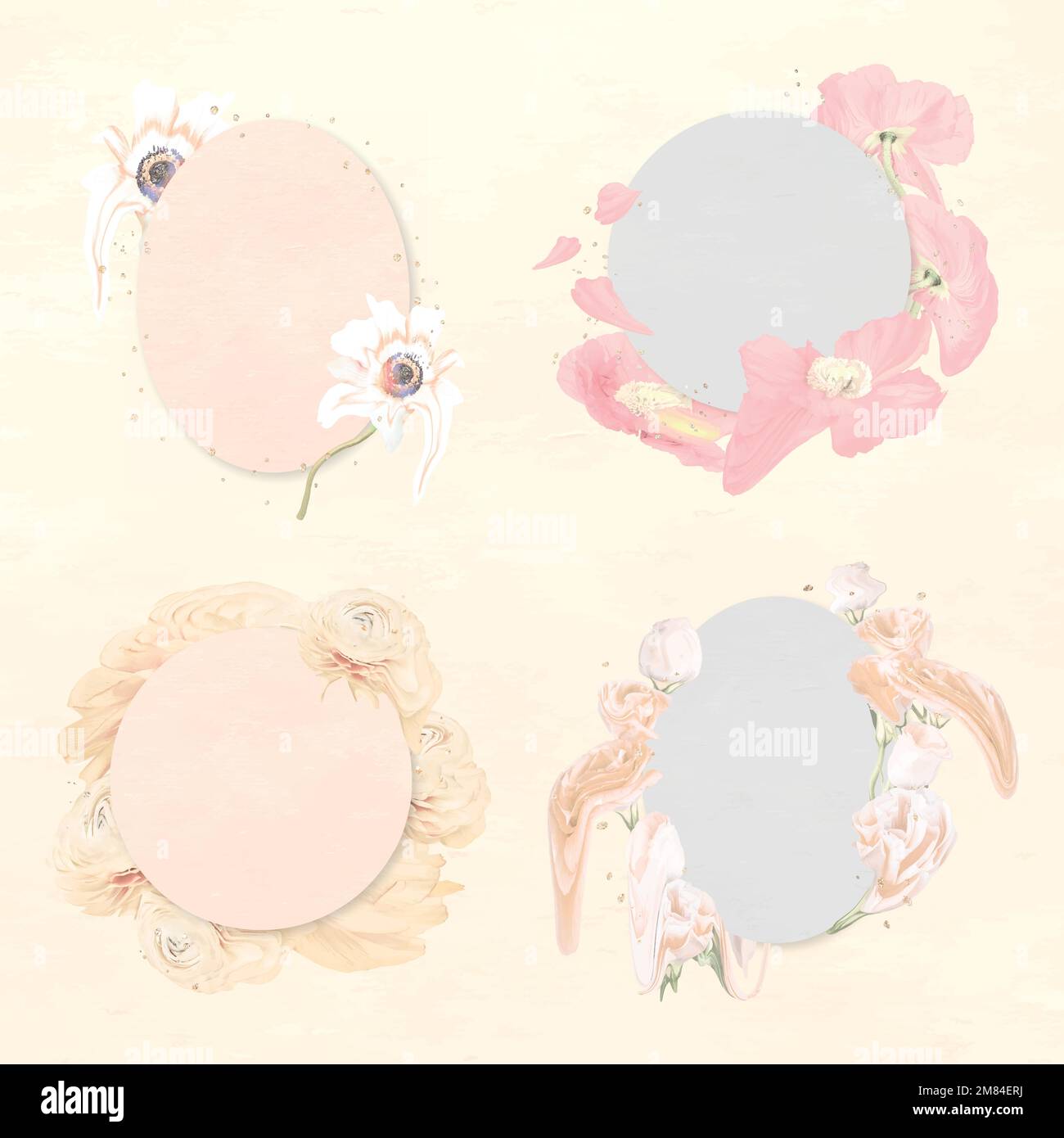 Flower frames vector psychedelic pastel flower set abstract art Stock ...