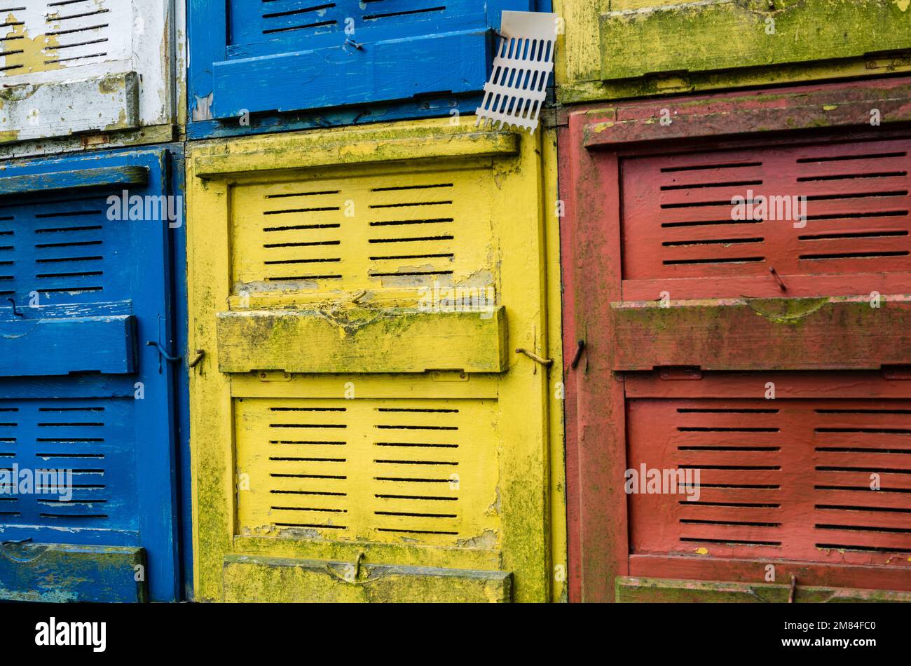 Old colorful beehive at home in the garden 02 Stock Photo - Alamy