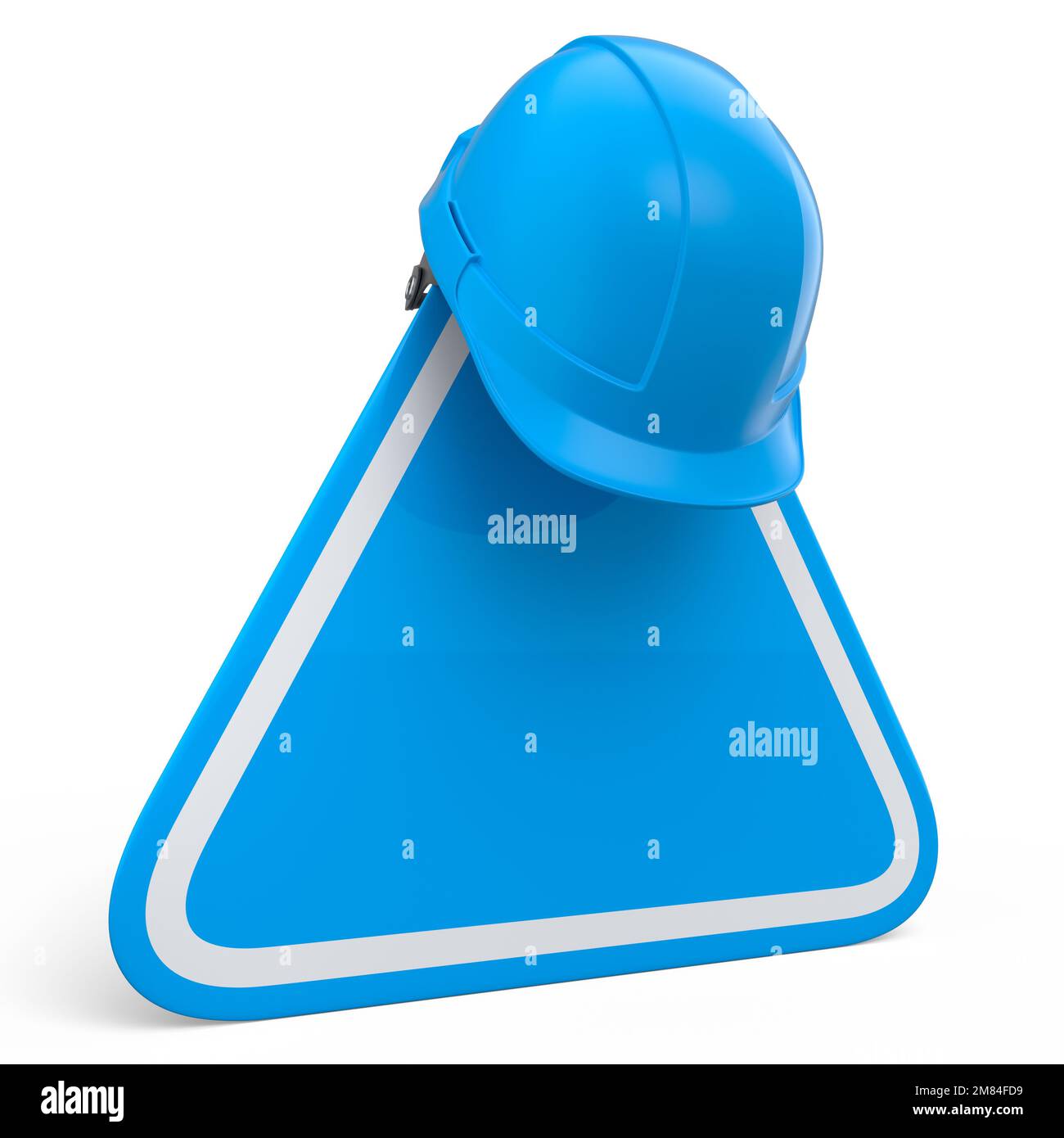 Safety helmet or hard hat on road traffic sign isolated on white ...