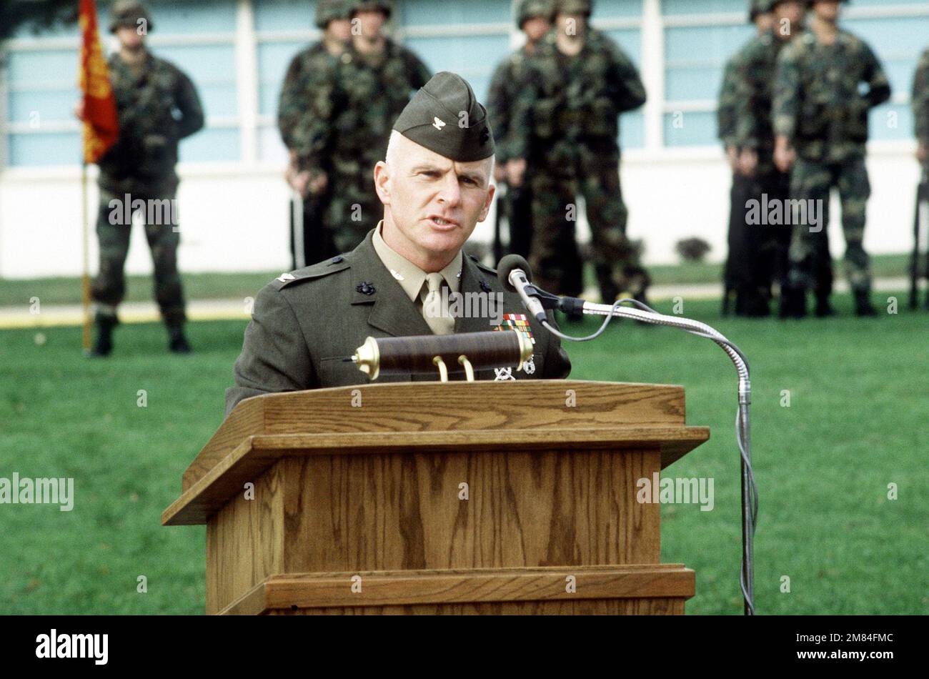 COL. Peter J. Rowe, commanding officer of the Basic School, addresses ...