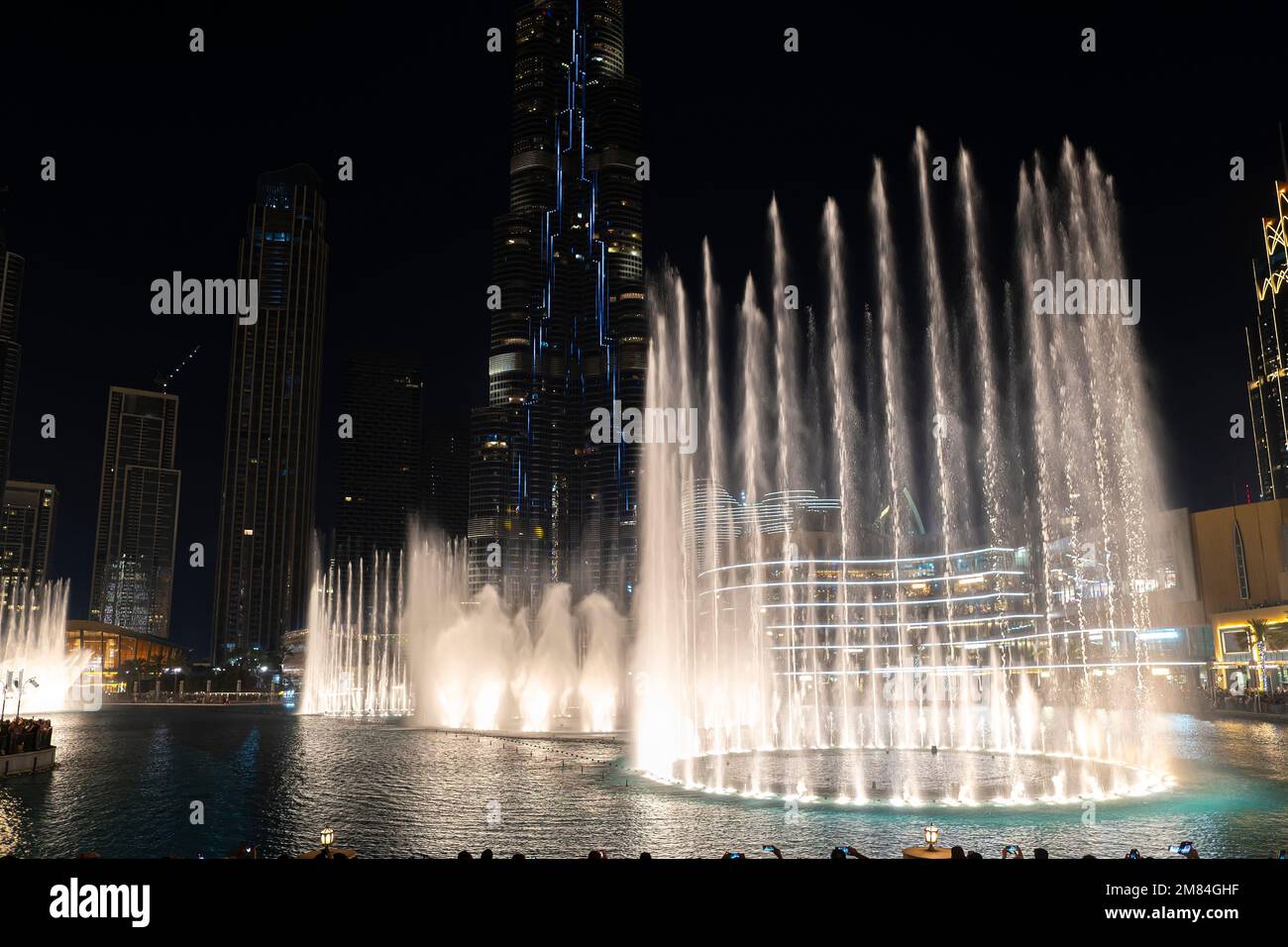 Dancing fountain show. Magical view at night. Tourist attraction ...