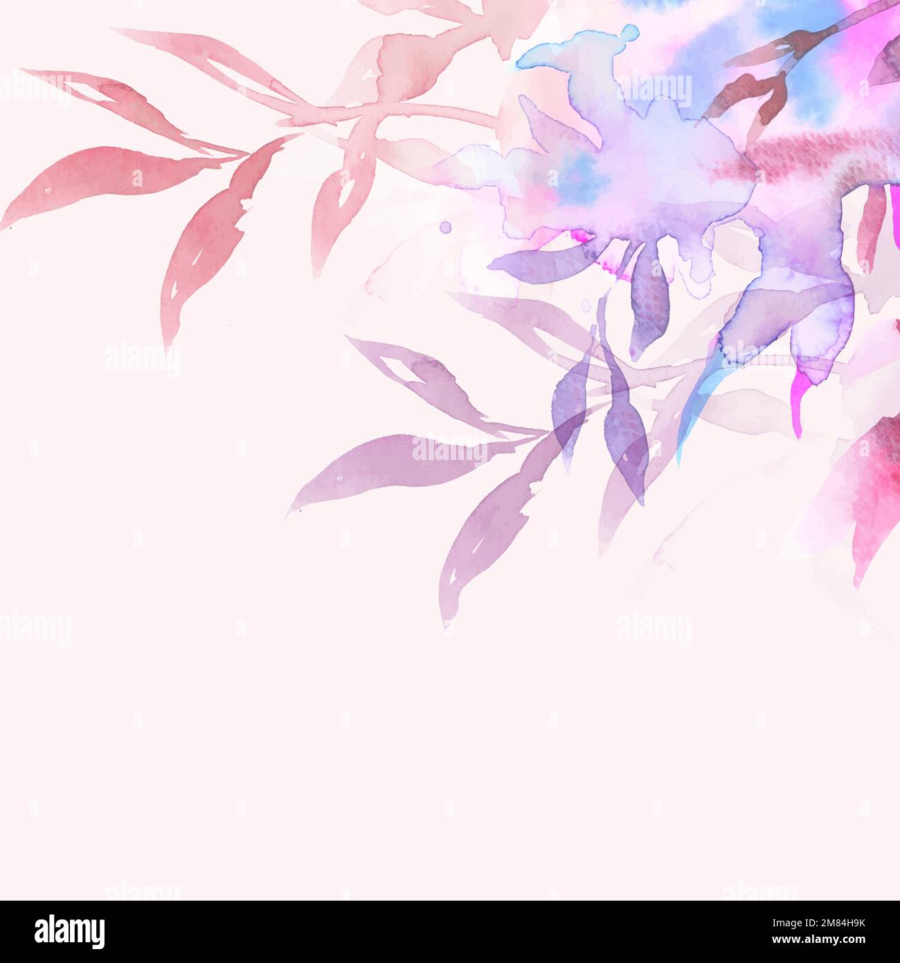 Spring floral border background vector in pink with leaf watercolor ...