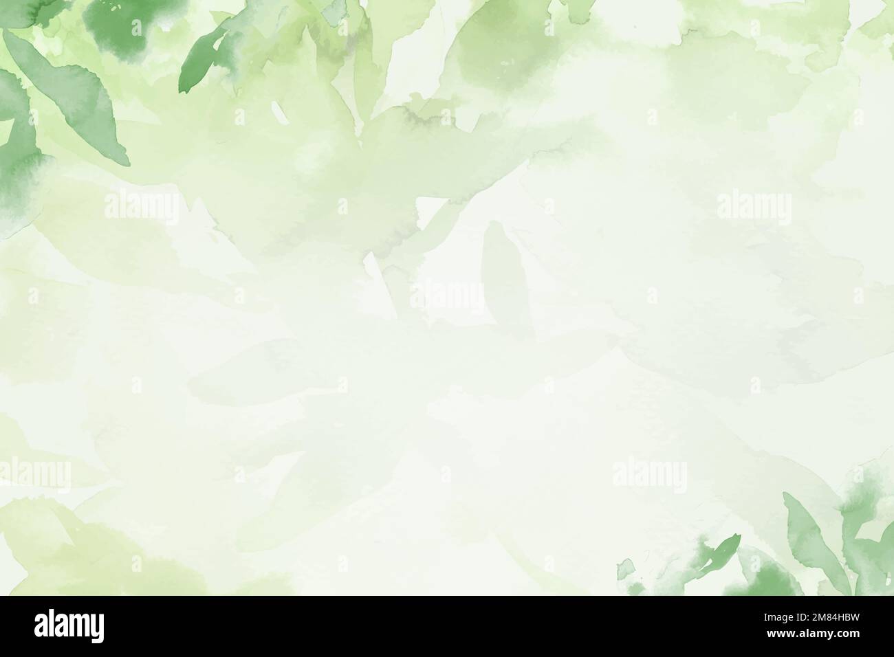 Spring floral watercolor background vector in green with leaf ...