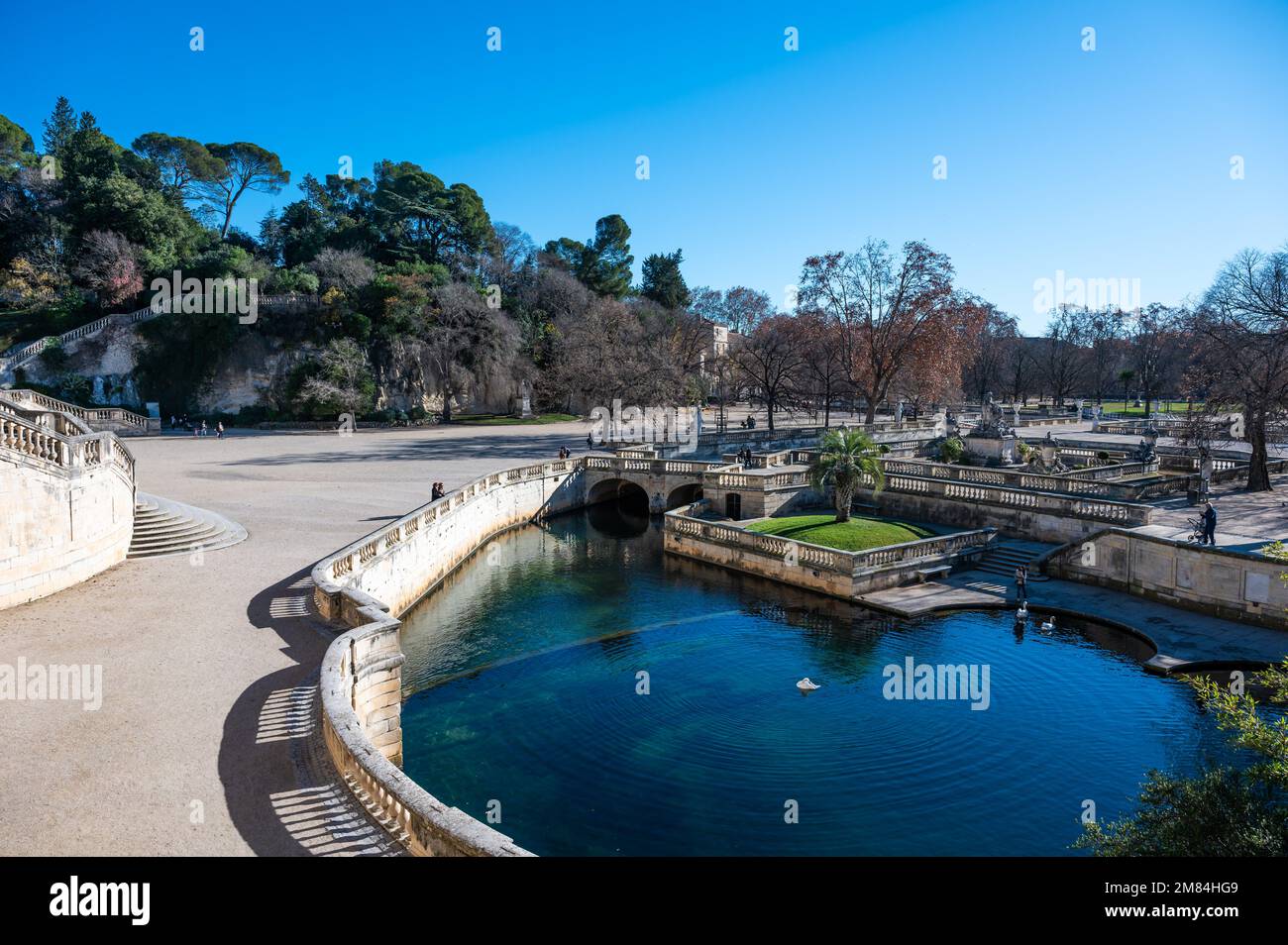 Nimes, Occitanie, France, 12 31 2022 - Water ponds and monuments in ...