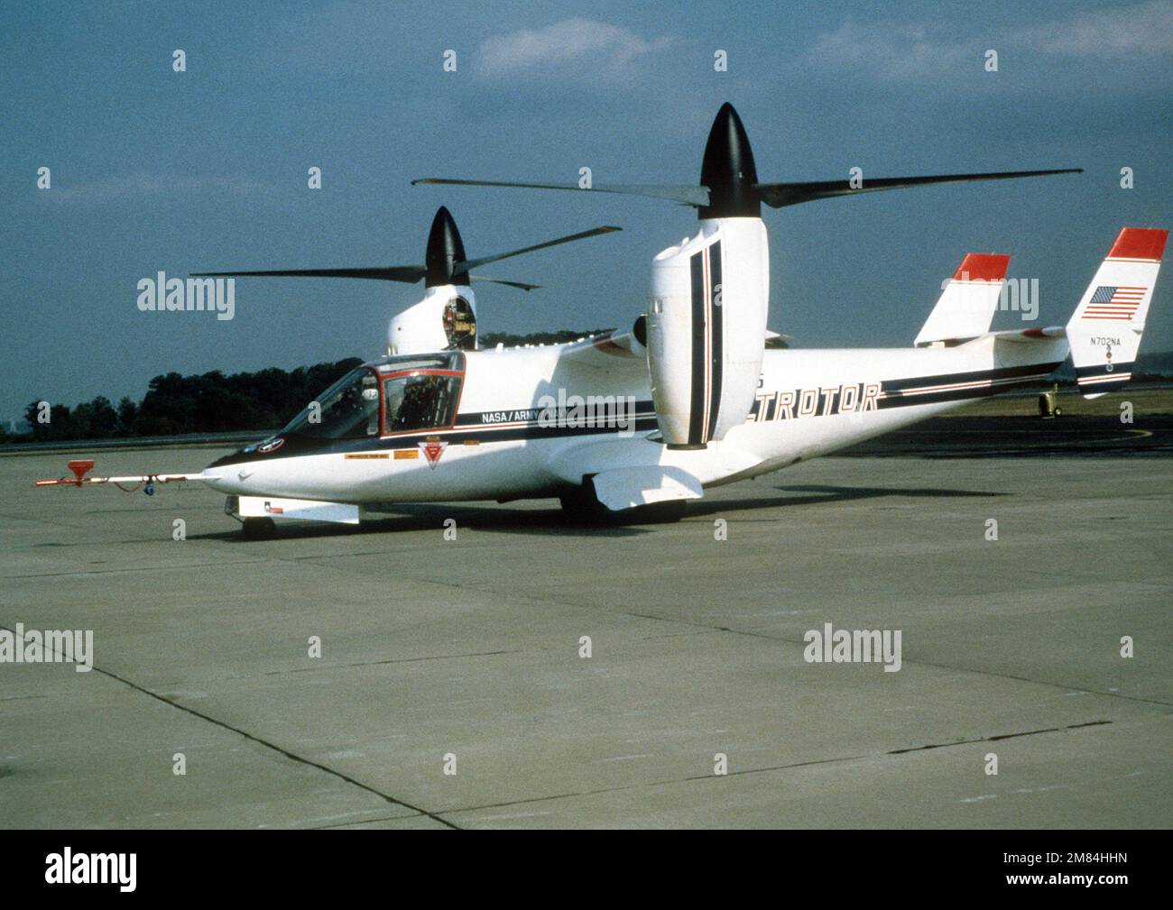Left front view of an XV-15 tilt-rotor technology experimental aircraft ...