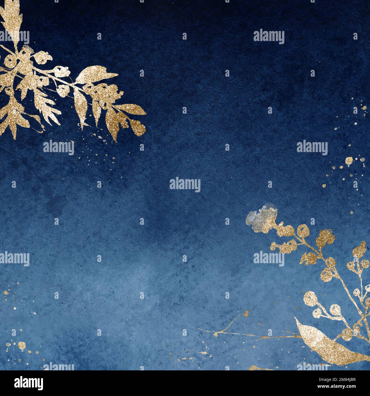 Winter floral border background vector in blue with leaf watercolor ...