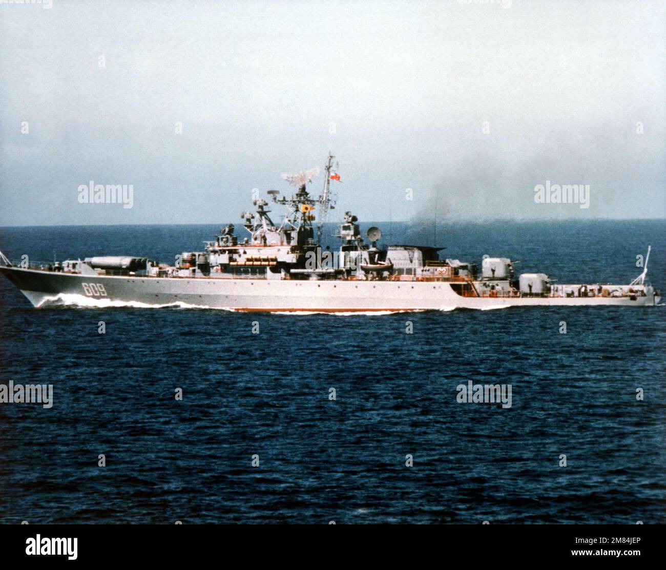 A port bow view of the Soviet Krivak I-class guided missile frigate ...
