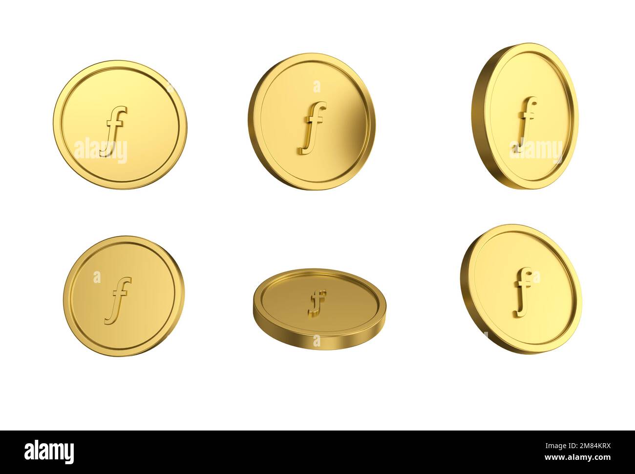 3d illustration Set of gold aruban florin coin in different angels on ...