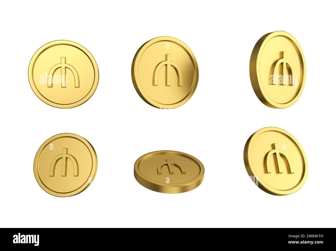 3d illustration Set of gold Azerbaijani manat coin in different angels ...