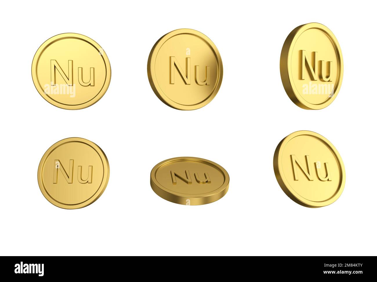 3d illustration Set of gold Bhutanese ngultrum coin in different angels ...