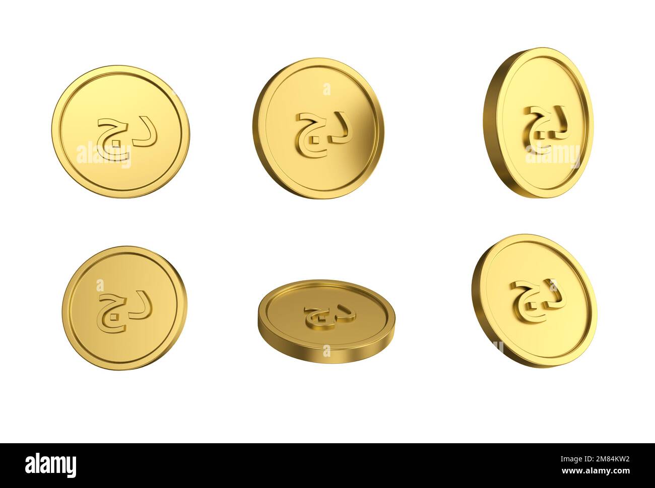 3d illustration Set of gold Algerian dinar coin in different angels on ...