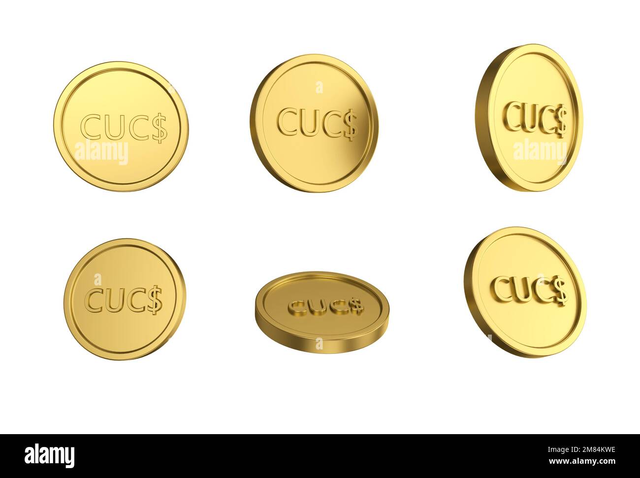 3d illustration Set of gold Cuban peso coin in different angels on ...