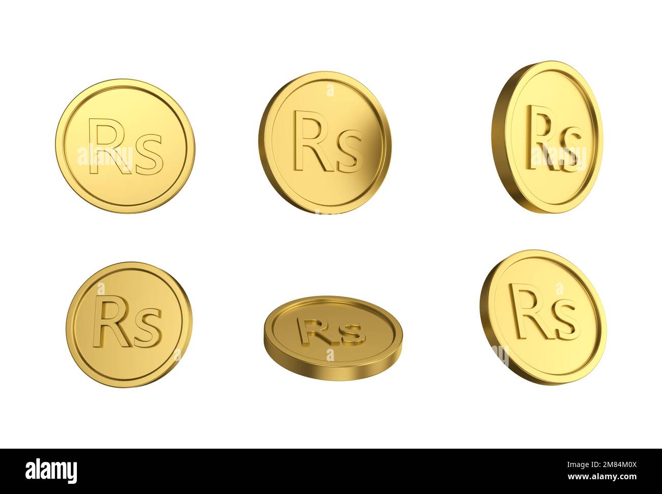 3d illustration Set of gold Nepalese rupee coin in different angels on ...