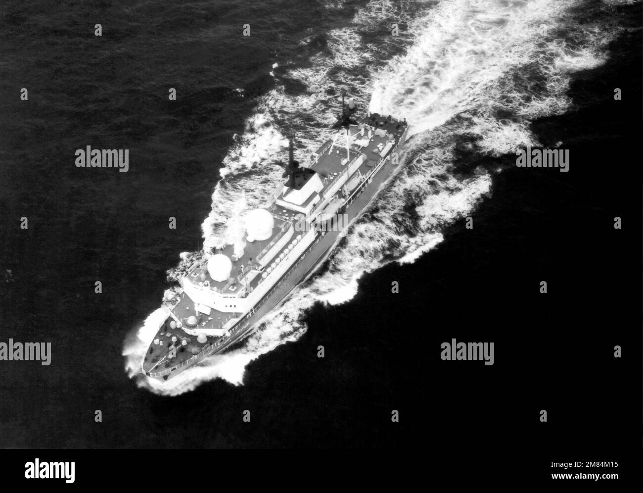 An aerial port bow view of a Soviet Balzam-class intelligence ...