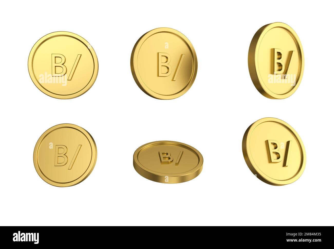 3d illustration Set of gold Panamanian balboa coin in different angels ...