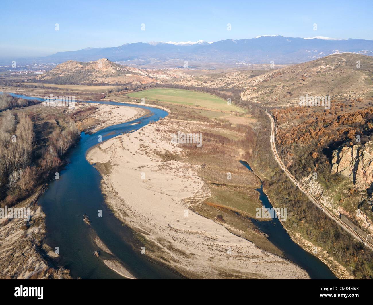 Amazing Aerial view of Struma river passing through the Petrich valley ...