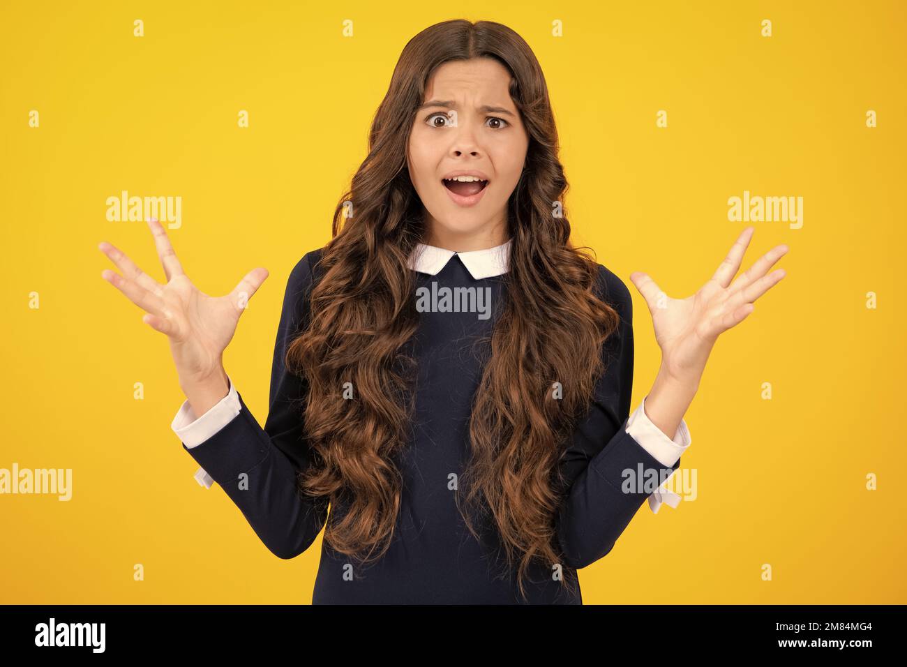 Scream and shout child. Angry teenage girl, upset and unhappy negative emotion. Hate and rage of ...