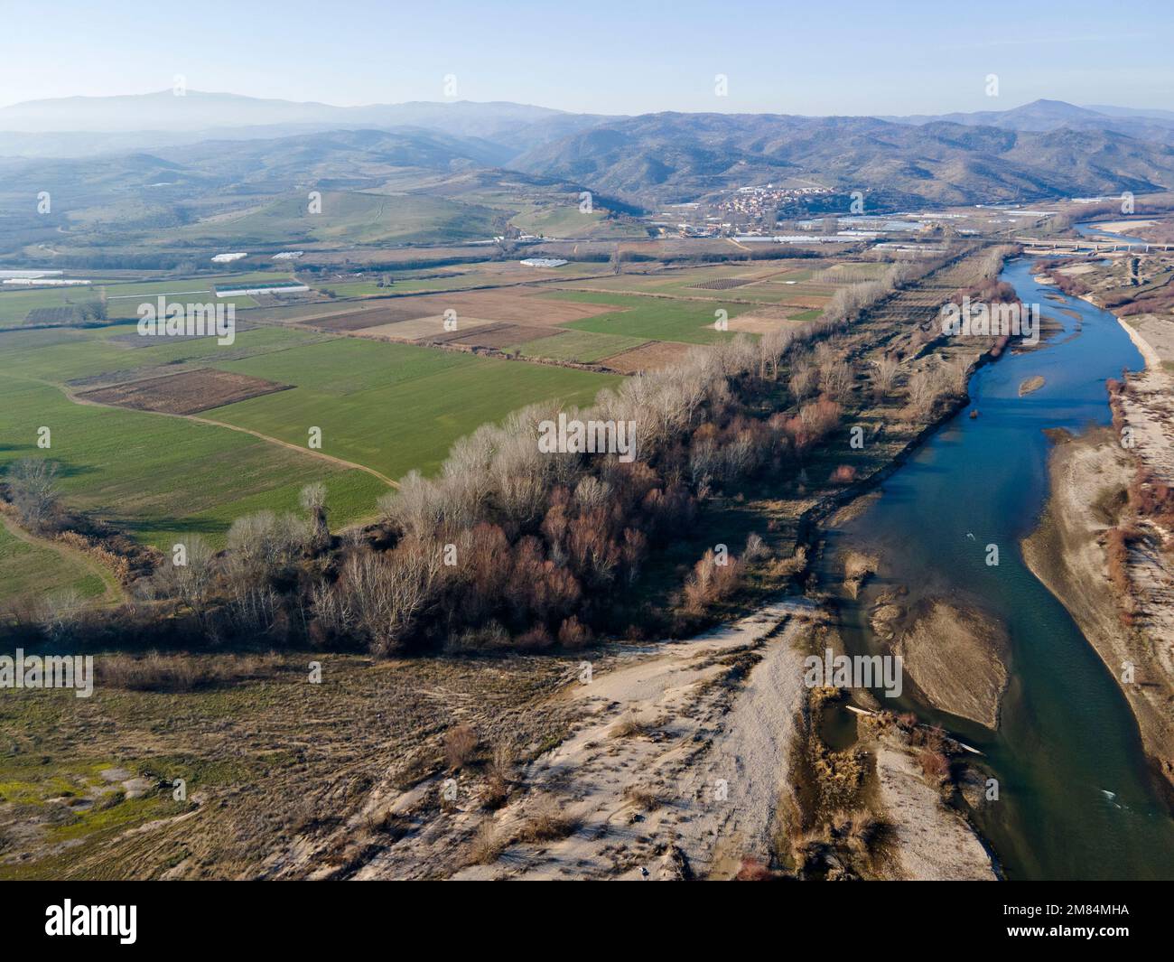 Amazing Aerial view of Struma river passing through the Petrich valley ...
