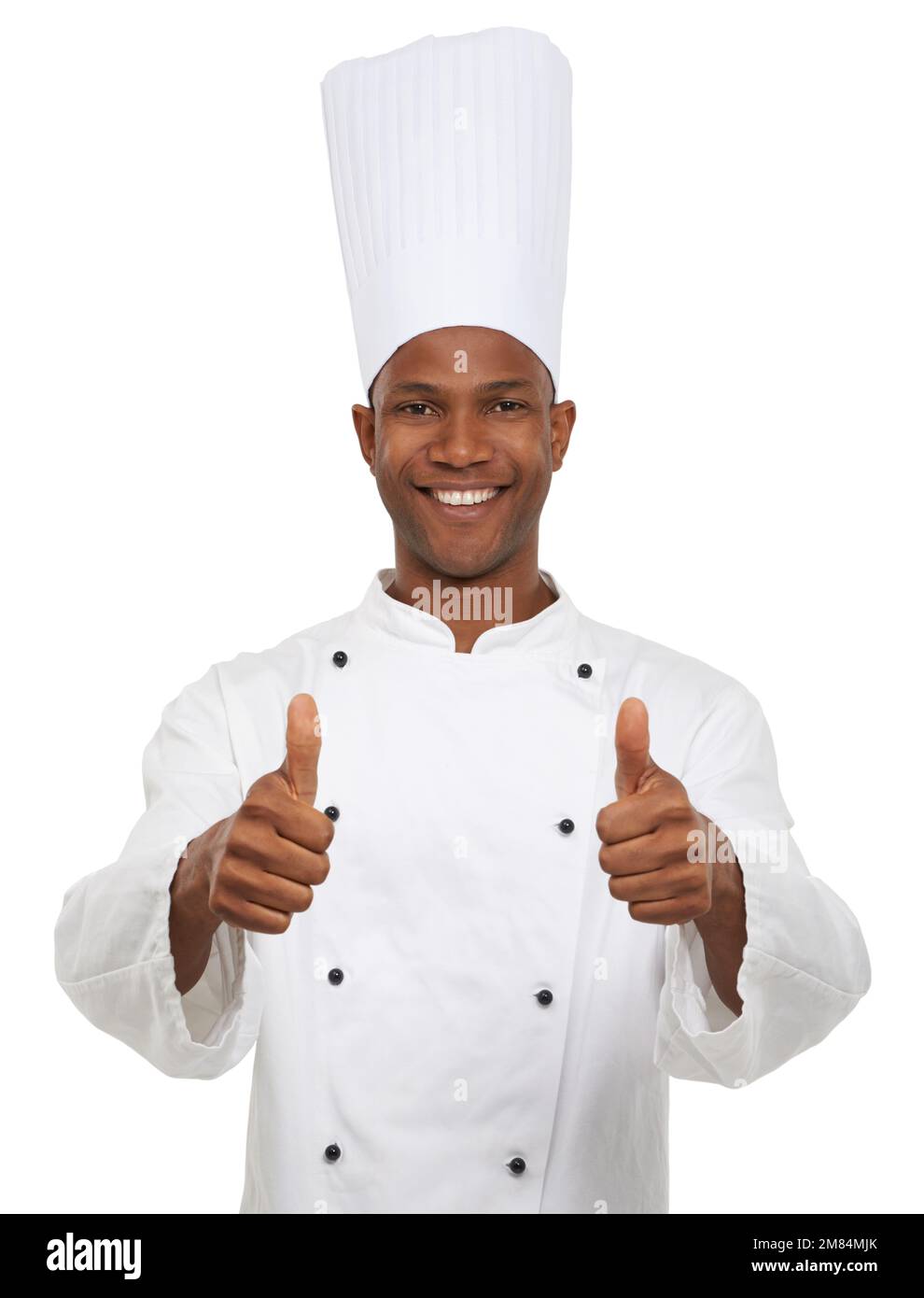 Thumbs-up to cooking. Portrait of an african chef giving you the thumbs ...