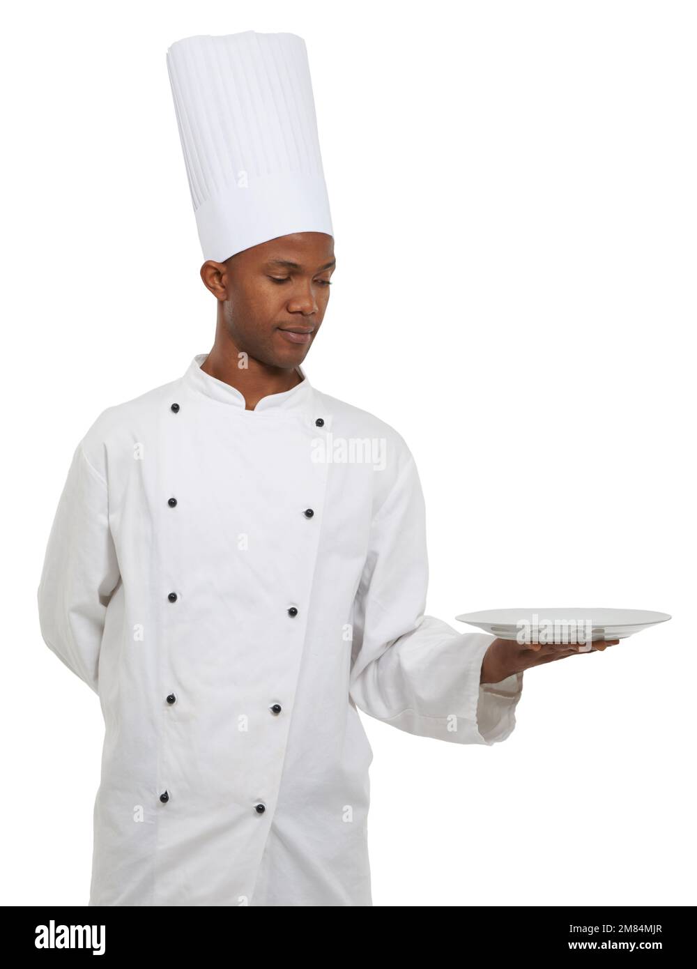 The food of your choice. An african chef holding a plate - Copyspace ...