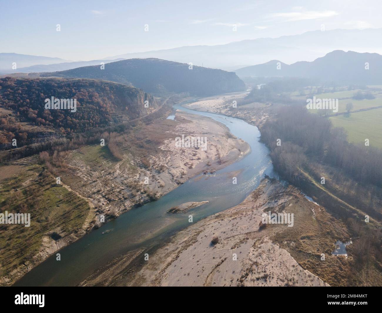 Amazing Aerial view of Struma river passing through the Petrich valley ...