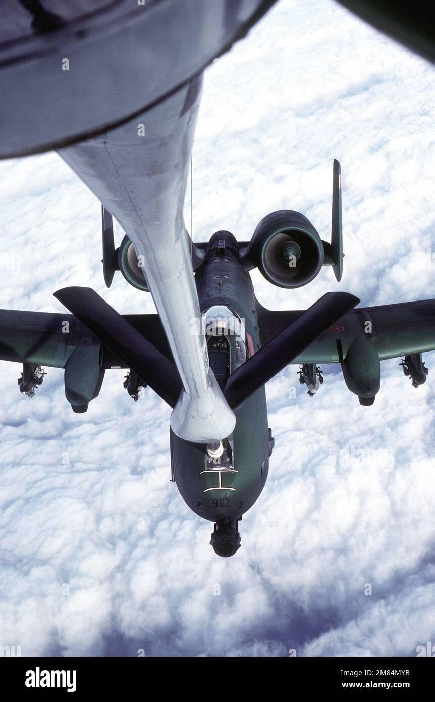 A view from the boom operator's station of a KC-135 Stratotanker aircraft as it refuels an 81st ...